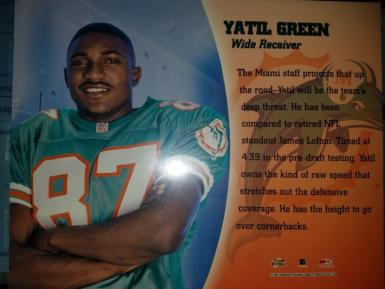 1997 LEAF FOOTBALL JUMBO YATIL GREEN AUTO SIGNED AUTOGRAPHED 8 X 10 ...
