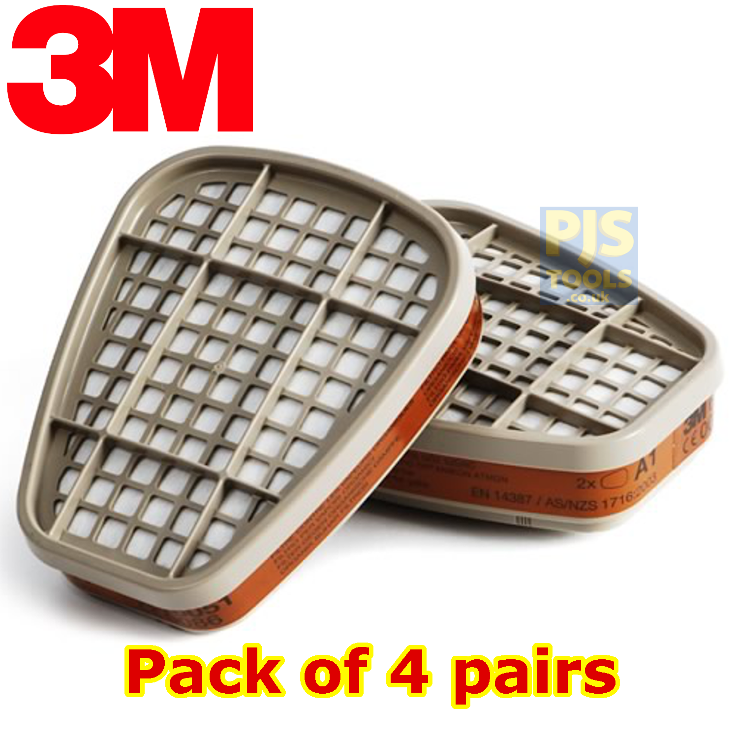 4 Pairs 3M 6051 A1 organic gases & vapours filter for 6000 respirator ...