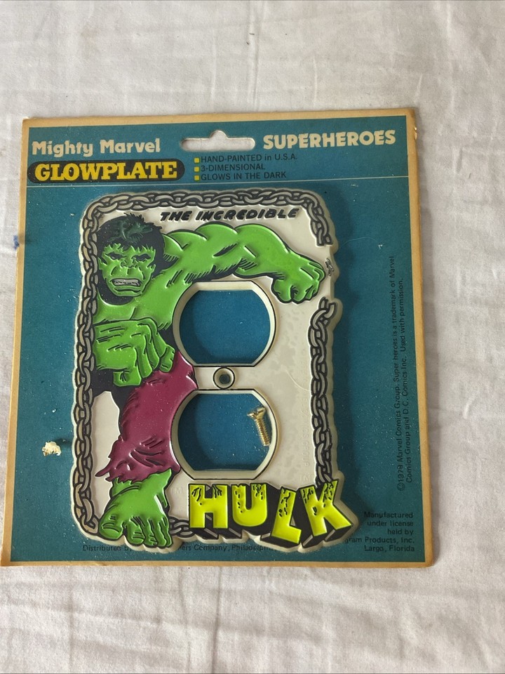 1979 INCREDIBLE HULK MARVEL SUPERHERO Wall Plug GLOWPLATE COVER SEALED ...