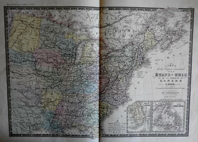 Eastern United States 1875 Brue engraved map hand color | eBay