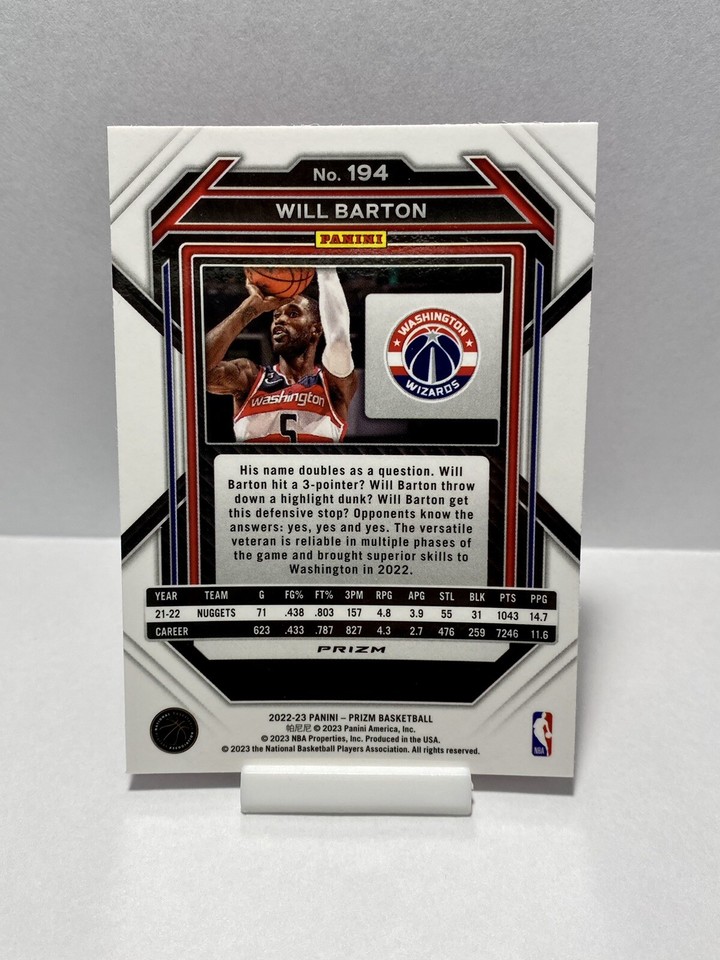 Will Barton 2022 Panini Prizm#194 Pink Ice Prizm Washington Wizards Basketball | eBay