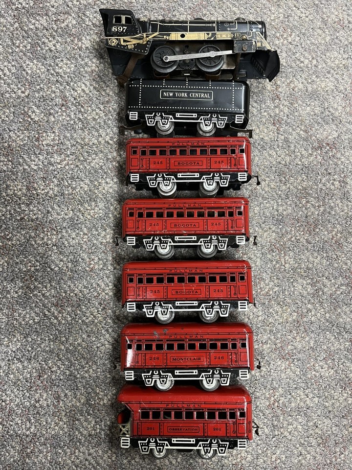 + Marx O Gauge 897 Steam Locomotive & NYC Tender 5 Car Red Passenger ...