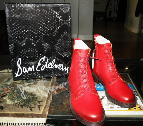 SAM EDELMAN LEATHER SIPPER/LACE-UP COMBO DESIGNER BOOTS, NINA CANDY RED ...