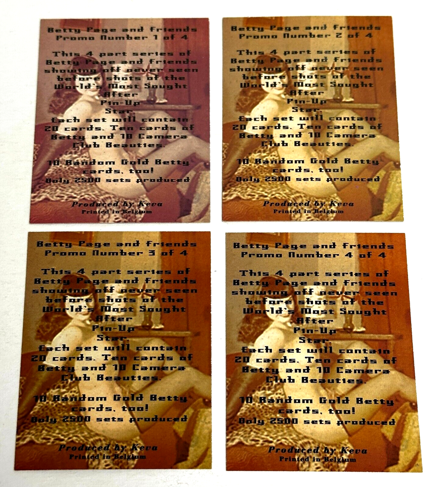 Betty (Bettie) Page and Friends Promo Card Set 1-4 Produced by Keva ...