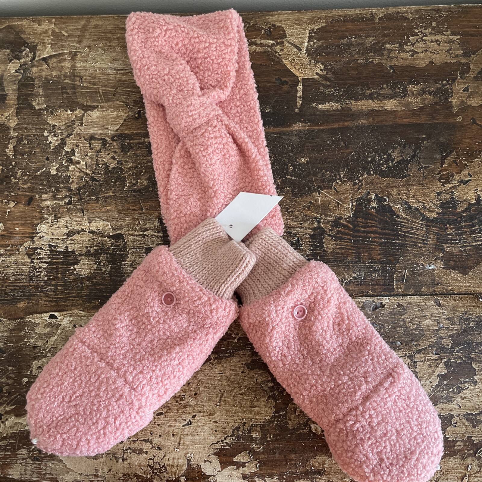 NWT BP Nordstrom Women's Blush Pink Fuzzy Mitten And Headband Set, NWT ...