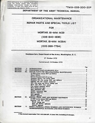 Historical book for Mortar, 81-MM, M29A1 and M29, Unit Repair Parts | eBay
