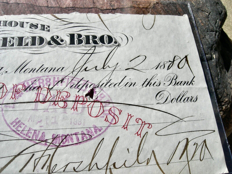 1880 HELENA, MONTANA "BANKING HOUSE OF HERSHFIELD & BRO" CHECK EARLY ...