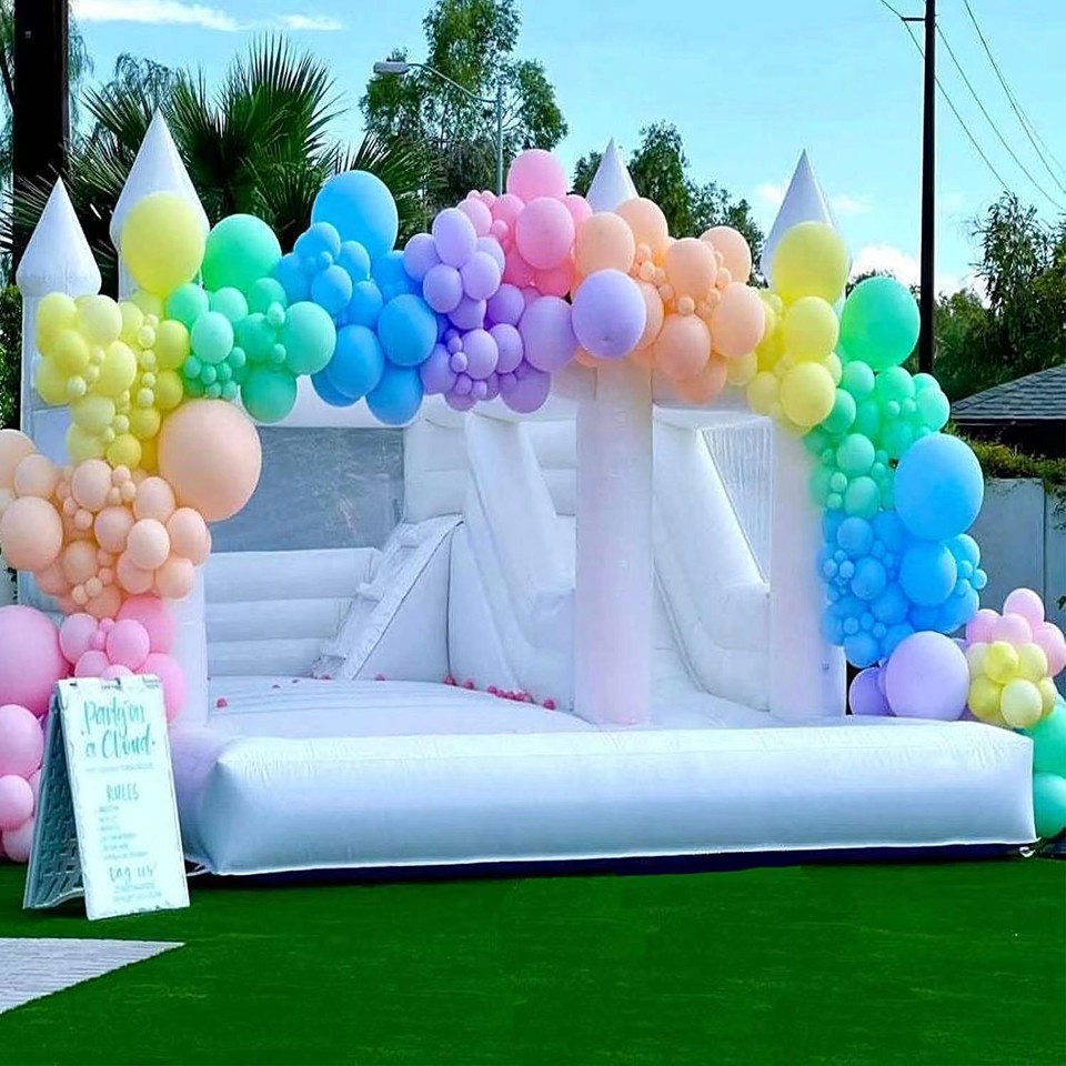 15x15x10ft White Inflatable Bounce House with Slide and Ball Pit Pool ...