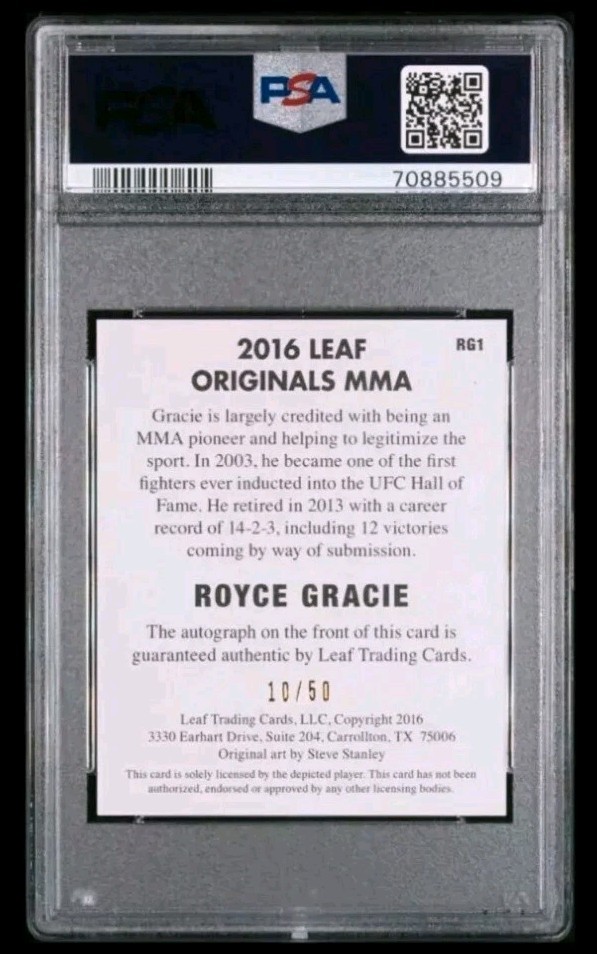 2018 Leaf MMA Royce Gracie Auto Gold Throwback Autograph /50 PSA 10 UFC ...