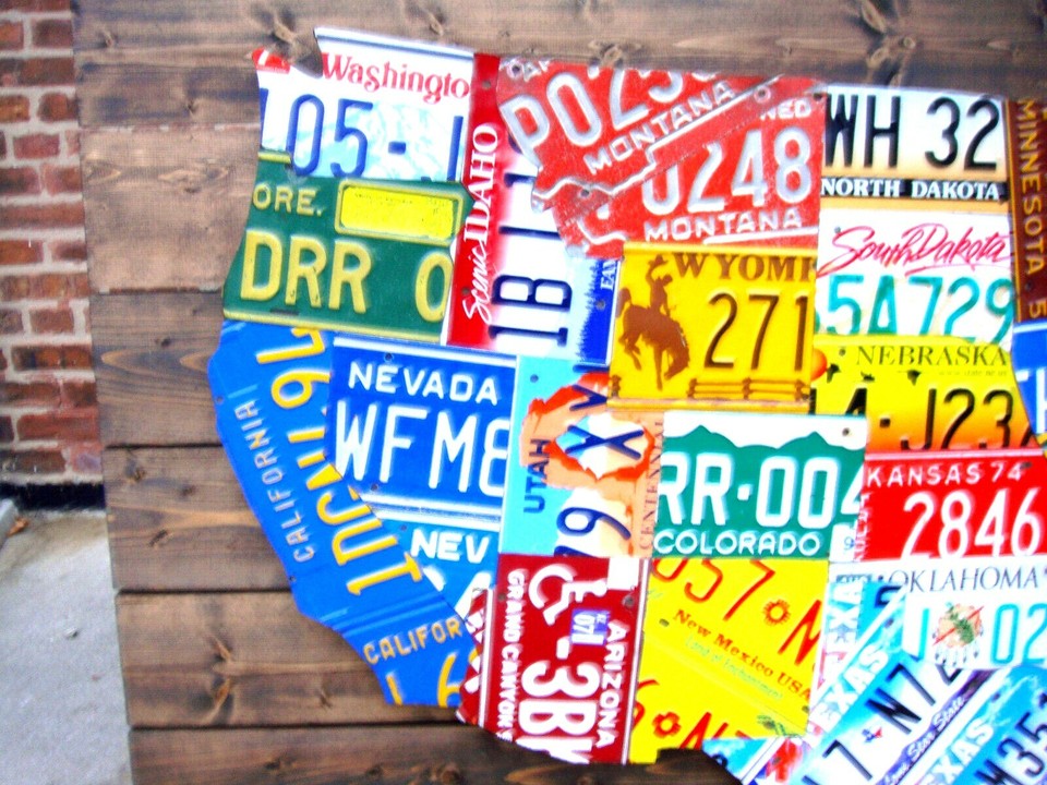 LARGE 3D-USA LICENSE PLATE MAP ART - Metal Wall Art- ALL 50 STATES (Pub ...