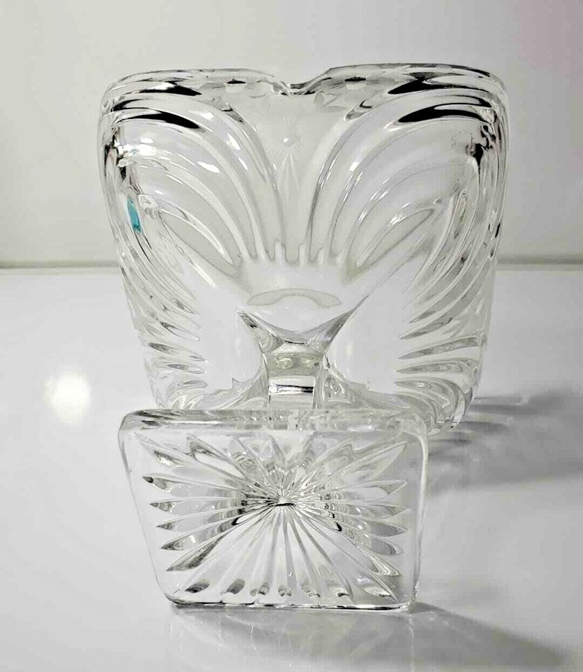 VINTAGE CRYSTAL SQUARE CLEAR GLASS COMPOTE ETCHED FROSTED FLOWERS HEAVY ...