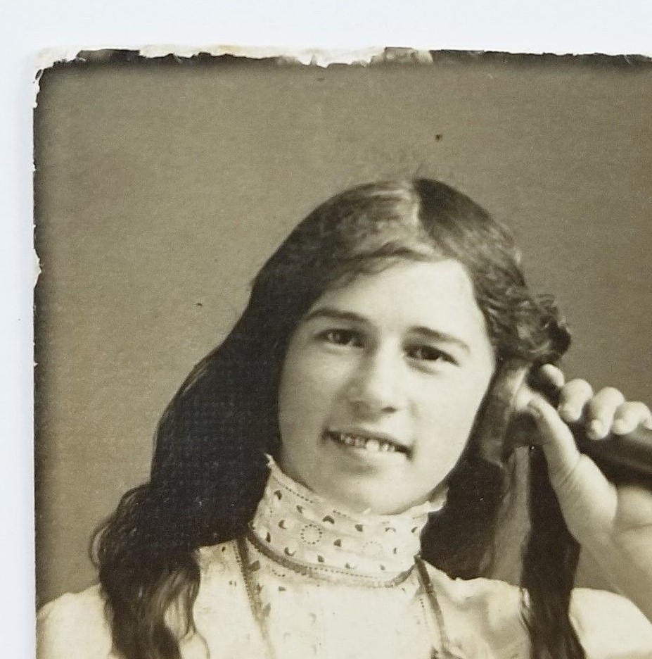 Antique Ping Pong Photo Young Woman Long Hair Holding Telephone To Ear ...