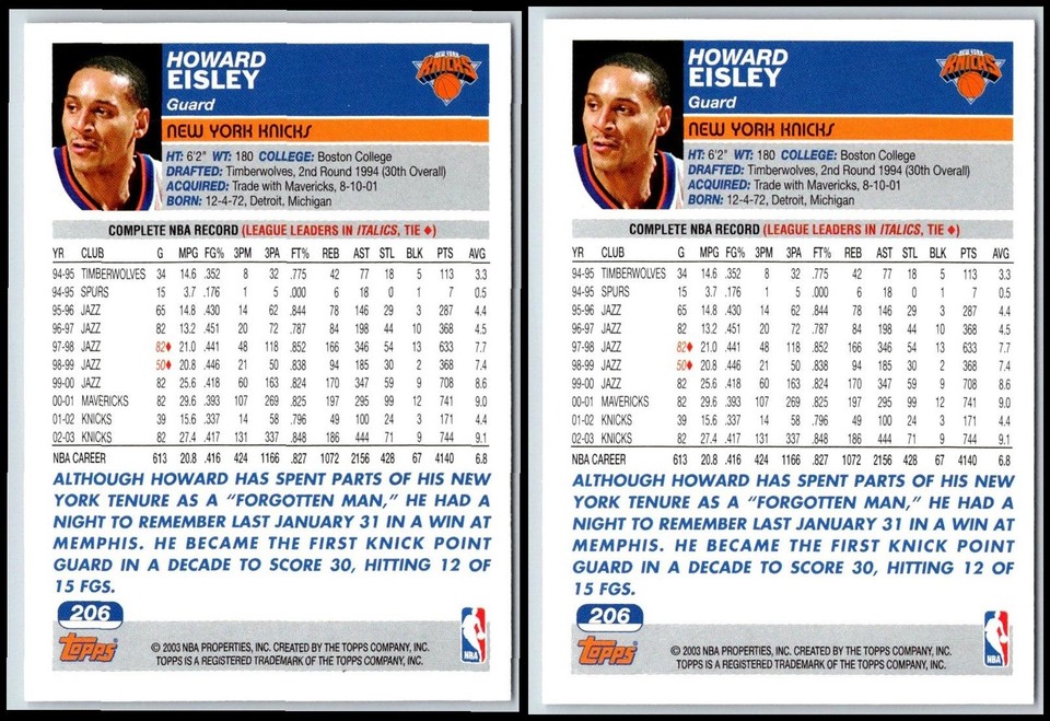 2003 Howard Eisley (2) Card Lot - THE ULTIMATE COLLECTOR'S PRIZE – ONLY FOR T... | eBay