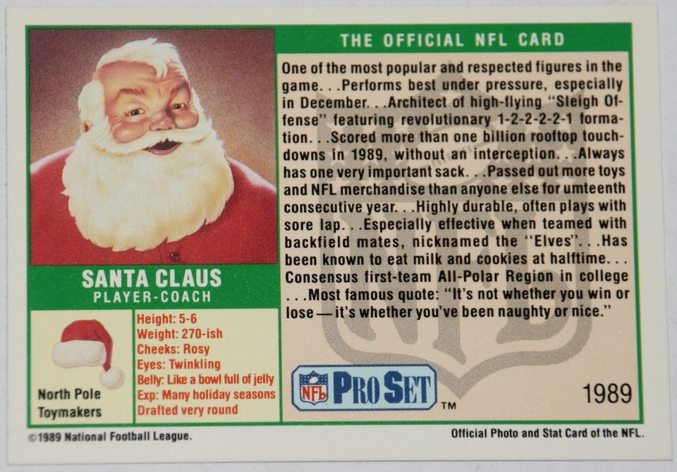RARE 1989 PRO SET FOOTBALL SANTA CLAUS DEALER PROMO SP LUD DENNY ...