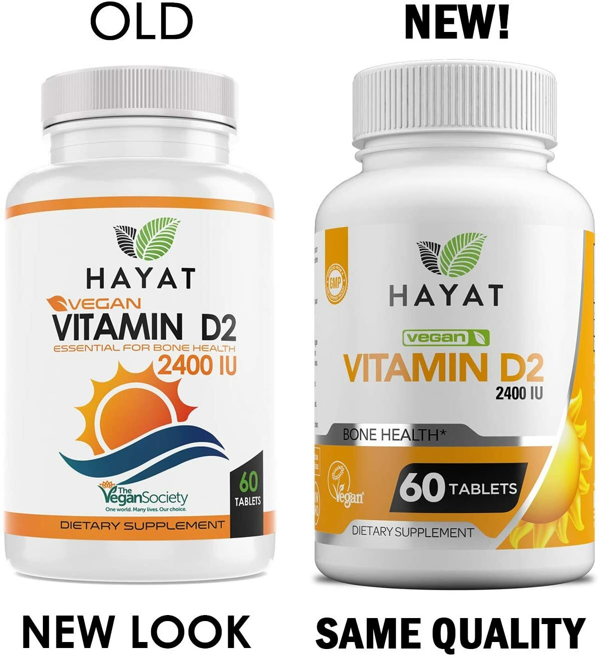 Hayat Vitamins Vegan Natural Vitamin D 2400 IU, D2, Certified Halal, 60 ...