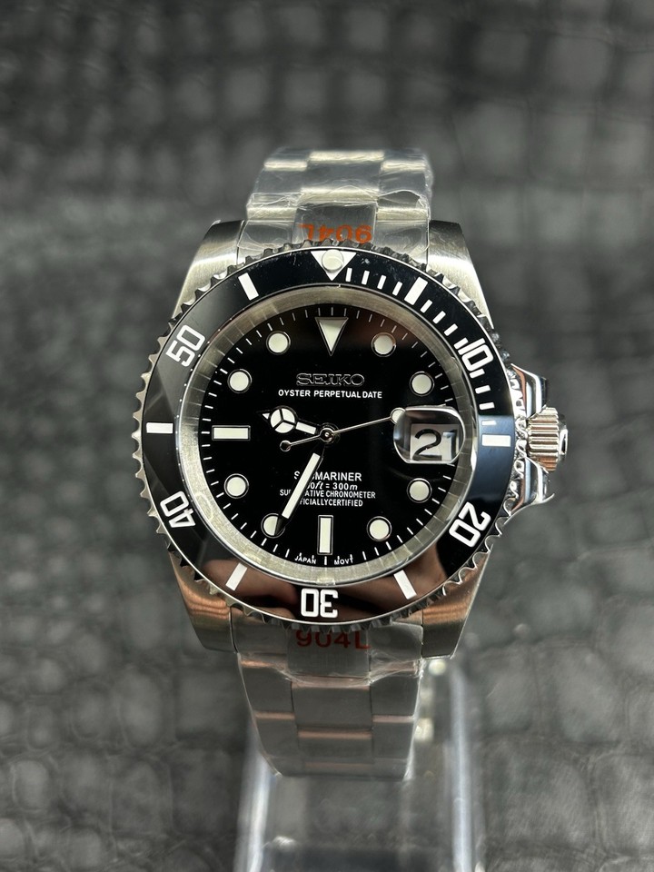 Seiko Mod Black Sub Oyster Stainless Steel Nh35a Seikomariner Watchuk Custom | eBay