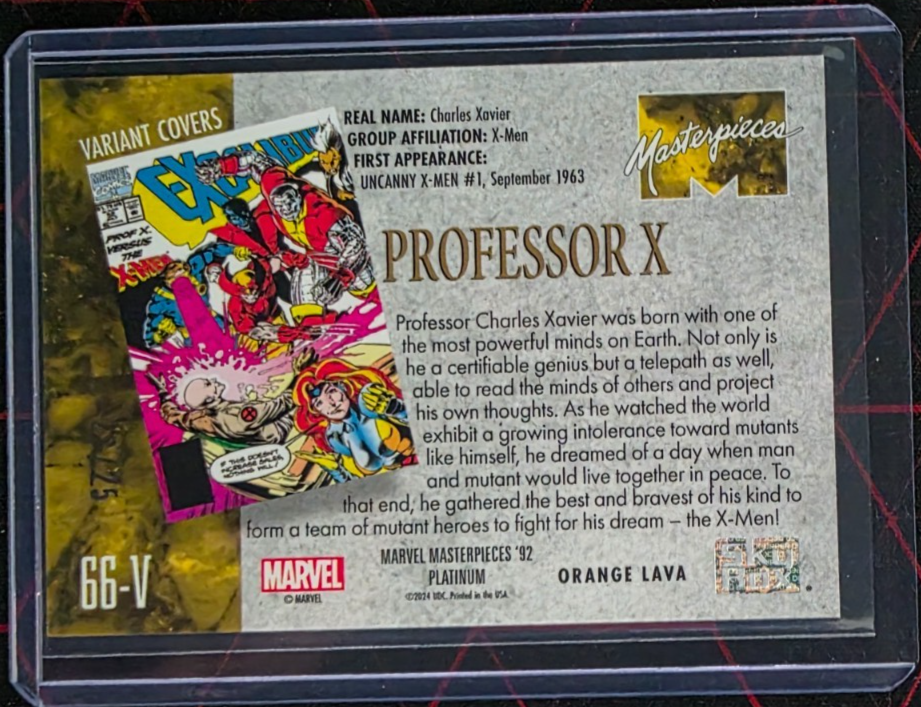 2024 SkyBox Marvel Masterpieces 92 Platinum Professor X /25 Orange Lava ...