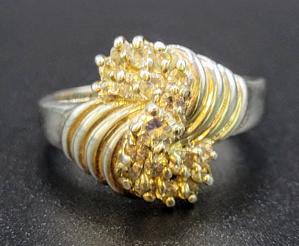 Vintage LIND Silver Plate SP Rhinestone Cluster Ring SIZE 8 Chic ...