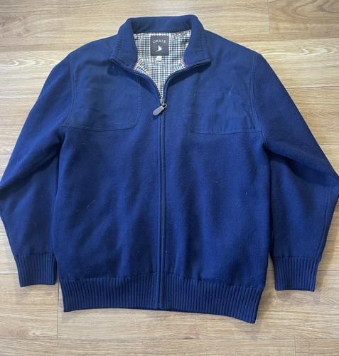 Orvis Bomber Jacket Mens Medium Blue 100% Wool Outdoor Hunting Shooting ...