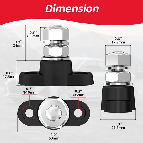 Power Distribution Block 12V 3/8" Single Stud Bus Bar M10 Insulated ...