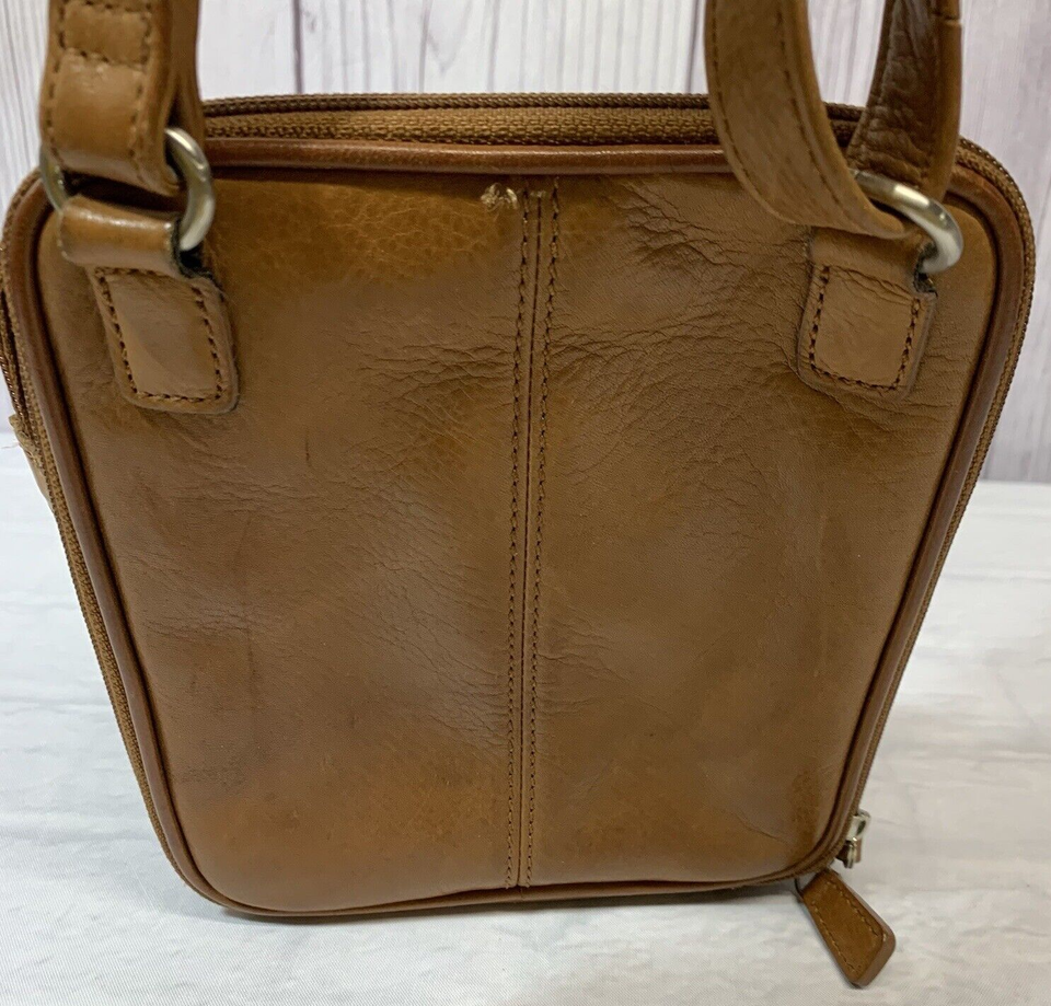 Fossil Soft Leather Adjustable Crossbody Organizer Dark Camel purse | eBay