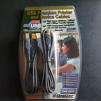 STRATITEC USB Premium Device High SPEED Cables 2 PACK Black Gold Plated ...