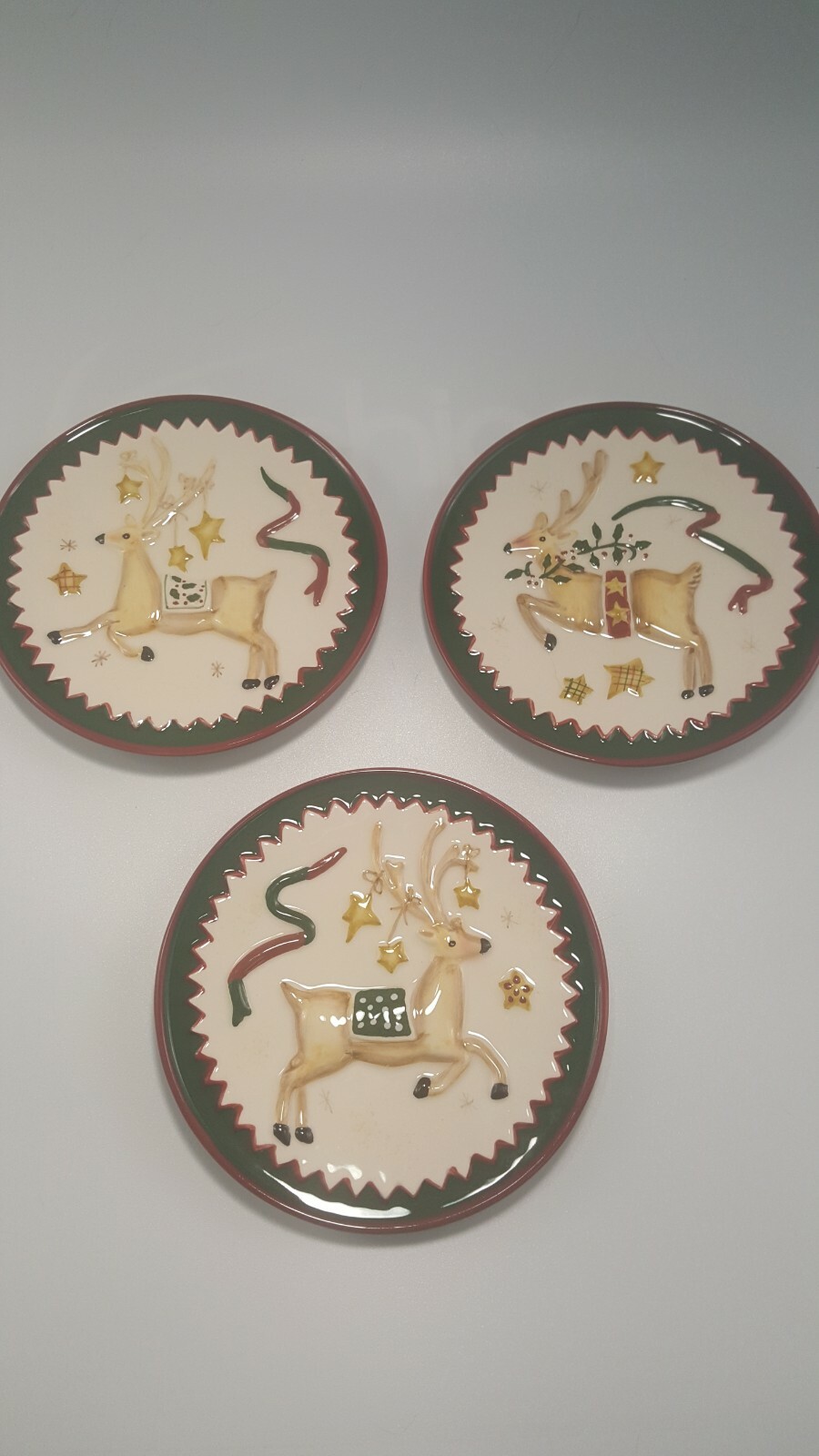 MWW Market Holly Jolly Holiday Reindeer Set Of 3 Mini Plates Original ...