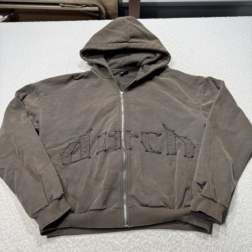 Ditch LA Mens Hoodie Brown Heavyweight Zip Grunge Spell Out Oversized ...