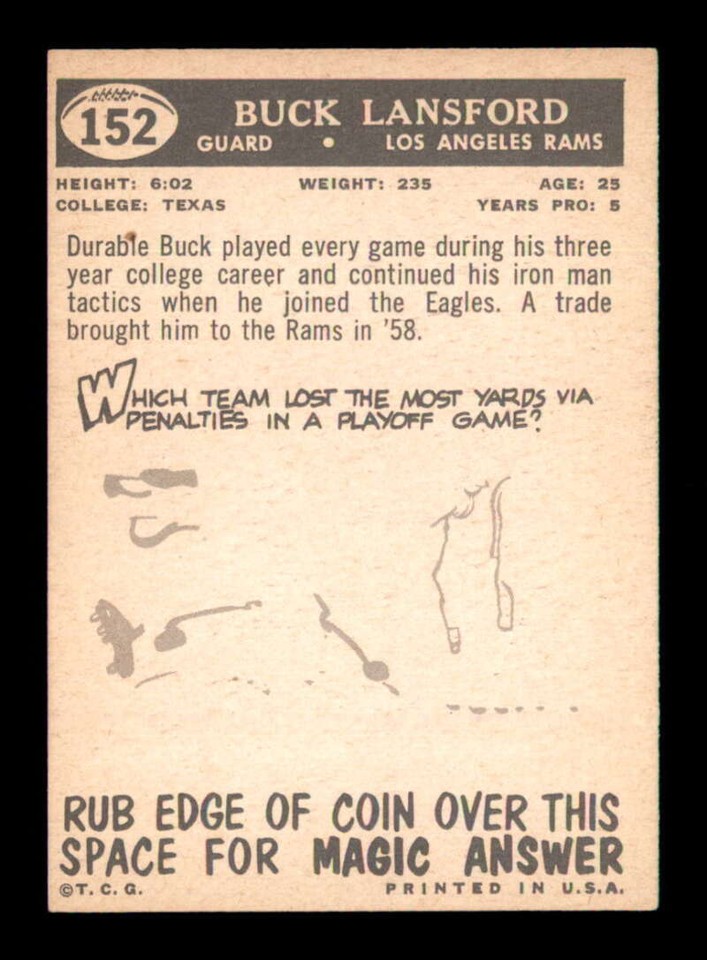 1959 Topps #152 Buck Lansford UER EXMT/EXMT+ X3016880 | eBay