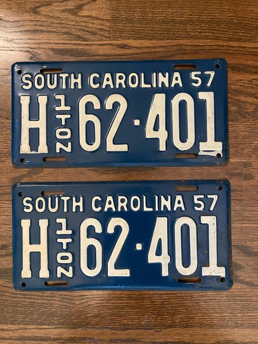 1957 South Carolina Pair 1 Ton Truck License Plate Tag # H-62-401 ...