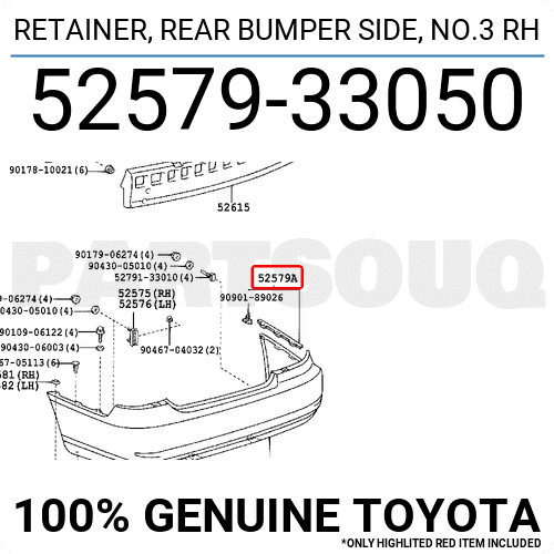 5257933050 Genuine Toyota RETAINER, REAR BUMPER SIDE, NO.3 RH 52579 ...