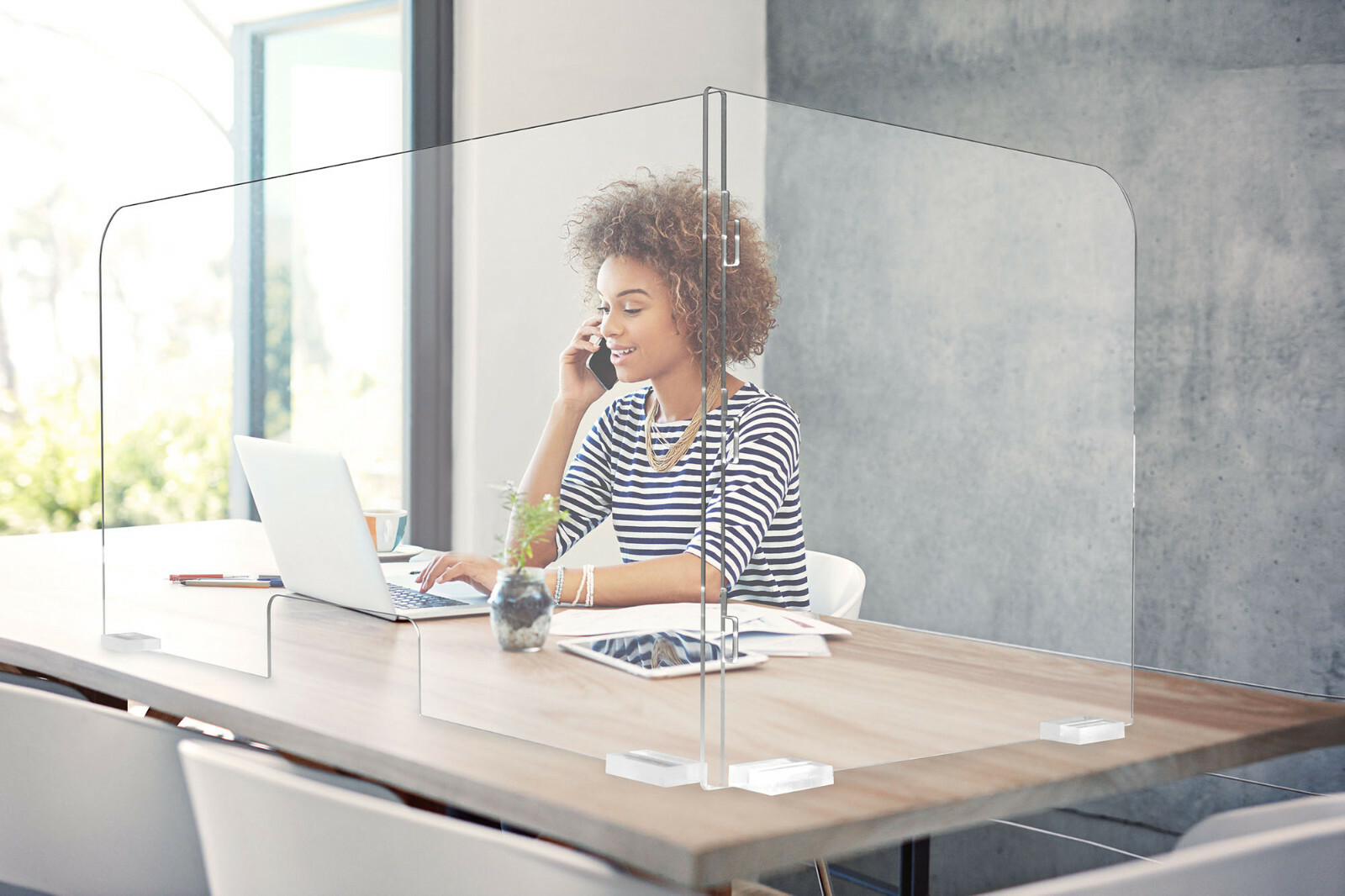 Sneeze Guard 45" x 23.5" Protective Acrylic Shield L-Shaped 2-Sided ...