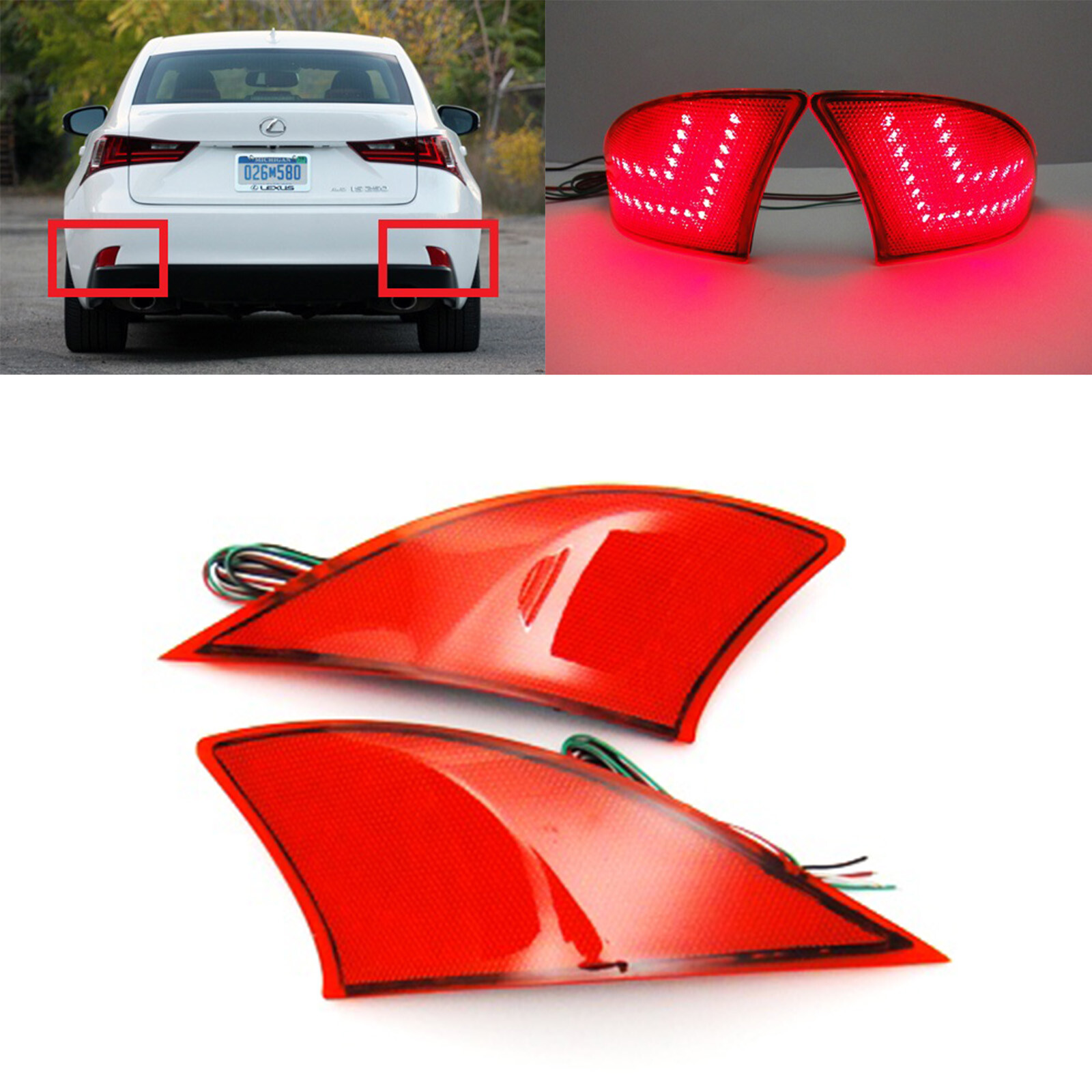 Red Lens Rear LED Bumper Reflector Signal Brake Light For Lexus IS250 ...