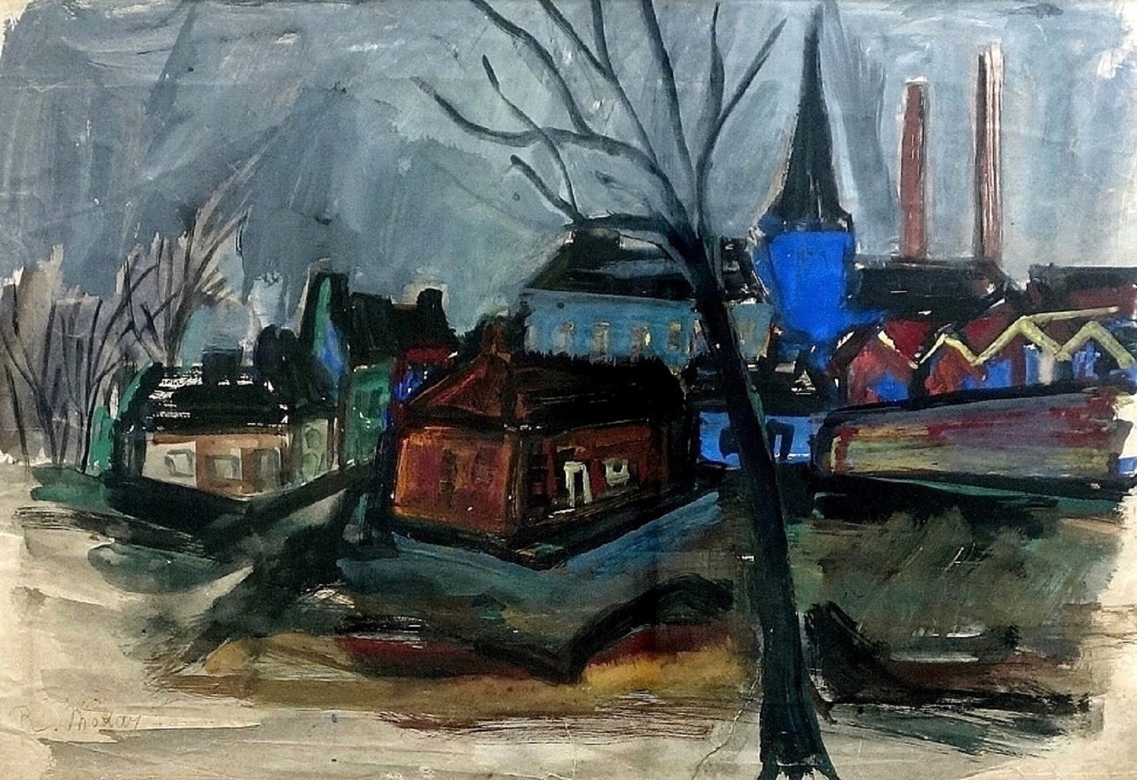 Raphael Mohar: Nightly Village Landscape 50s/Israeli Jewish Modern ...