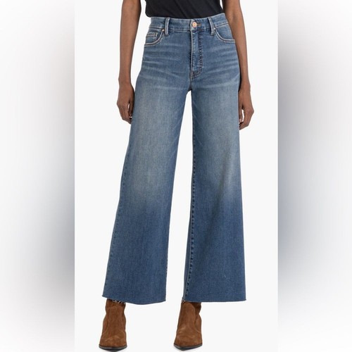 Kut from the Kloth Meg Fab Ab Wide Leg High Rise Raw Hem Jeans | eBay