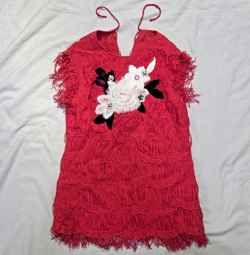 Red Fringe Womens Flapper Mini Dress Great Gatsby Italian Embroidered ...