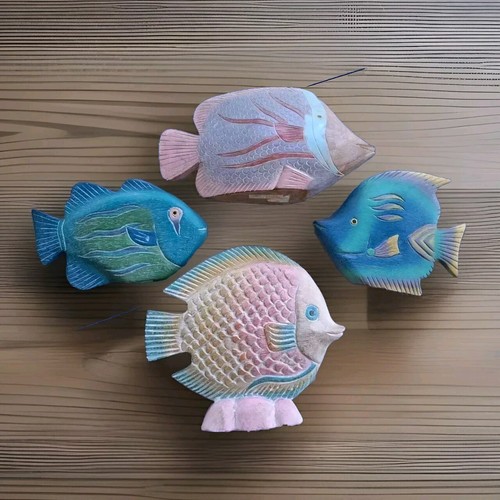 4 80s Hand Carved Painted Wooden Tropical Fish Nautical Decor | eBay