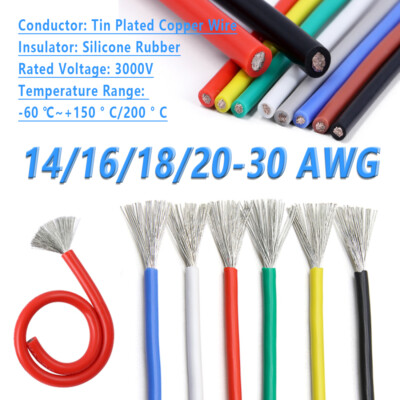 Flexible Soft Silicone Cable 14/16/18/20-30 AWG Tin Copper Wire Various ...