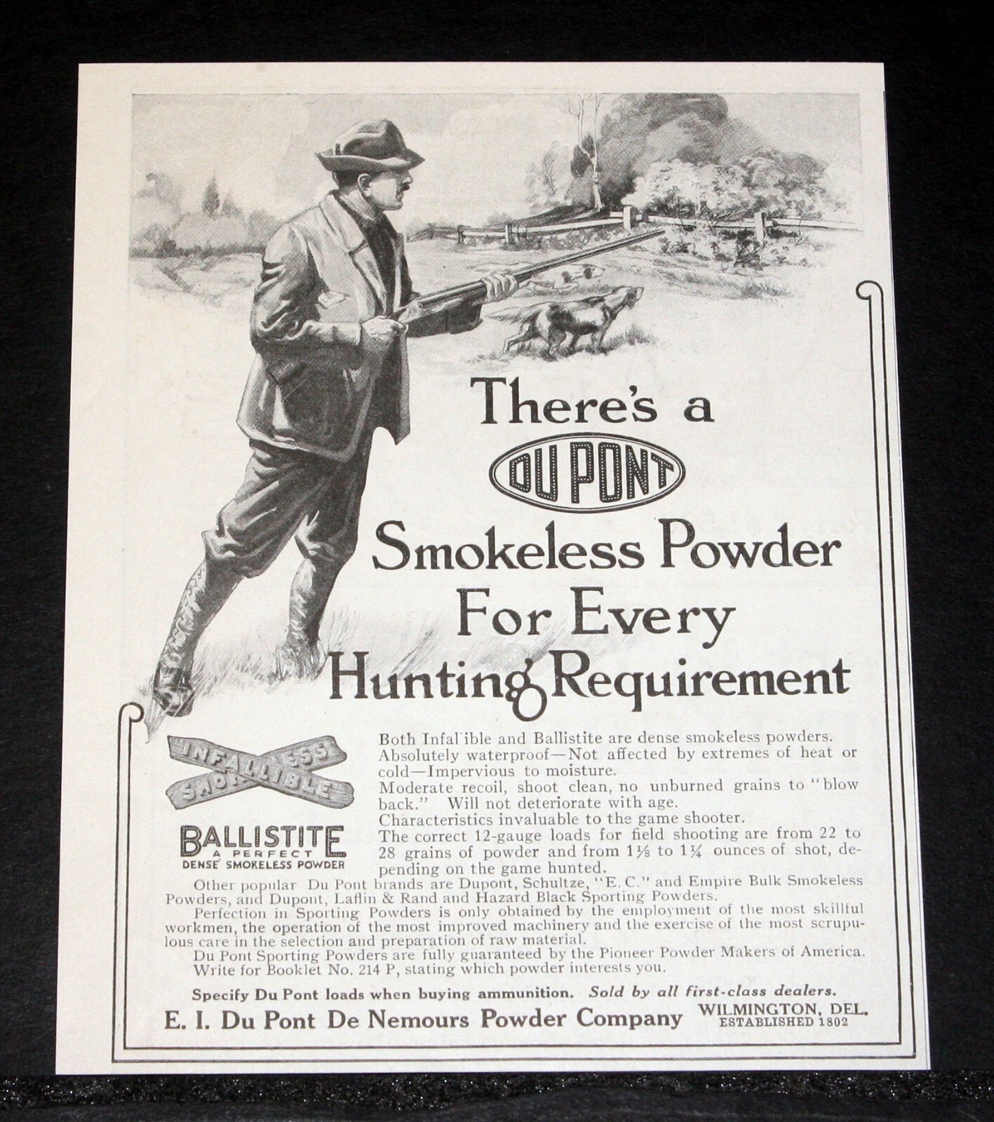 1911 OLD MAGAZINE PRINT AD, DUPONT, BALLISTITE SMOKELESS POWDER, FOR ...