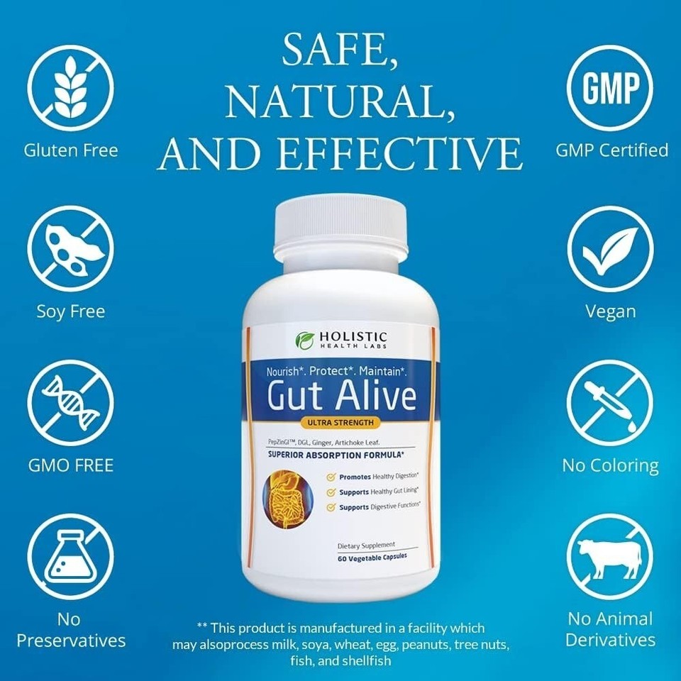 Holistic Health Labs Gut Alive Ultra Strength Superior Absorption- (60 ...