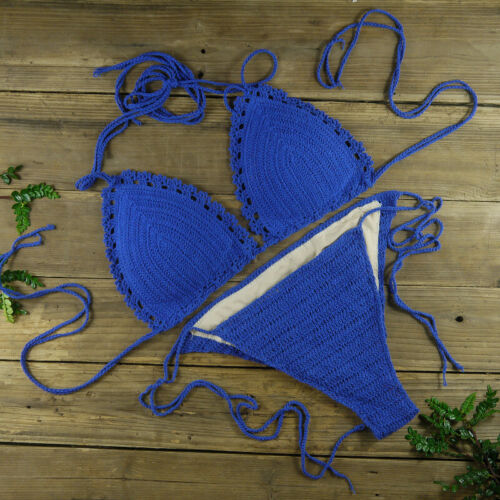 Handmade Crochet Bikini Set Cotton Push Up Womens Sexy Swimwear Beach