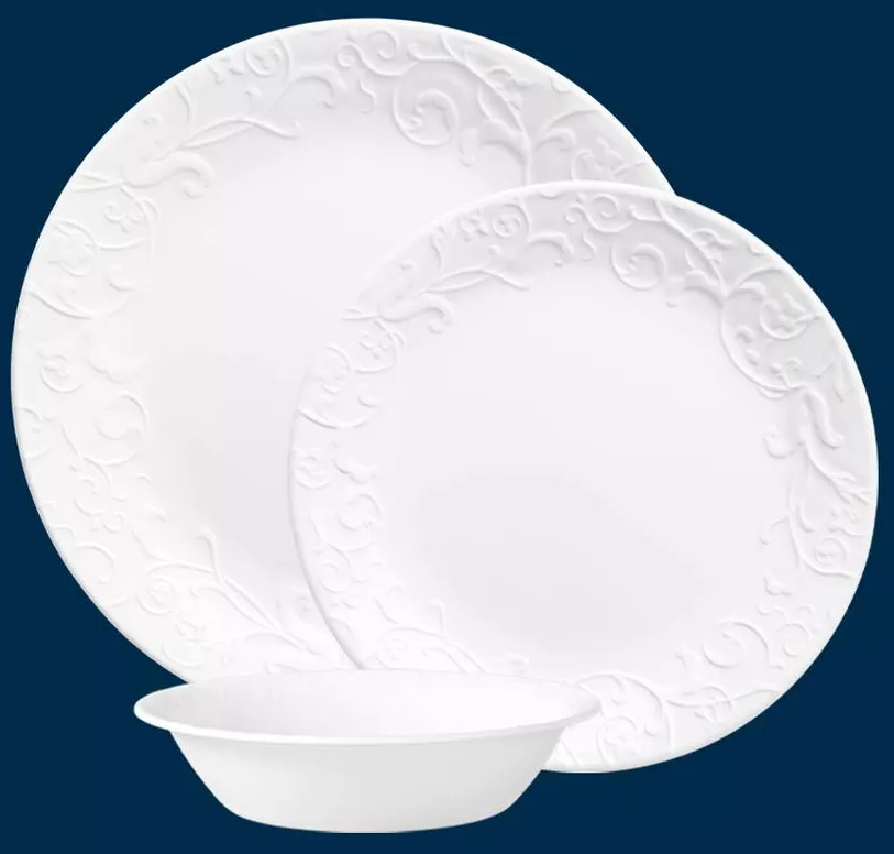 Corelle 18-pc Vitrelle White Embossed Bella Faenza Dinnerware Set ...