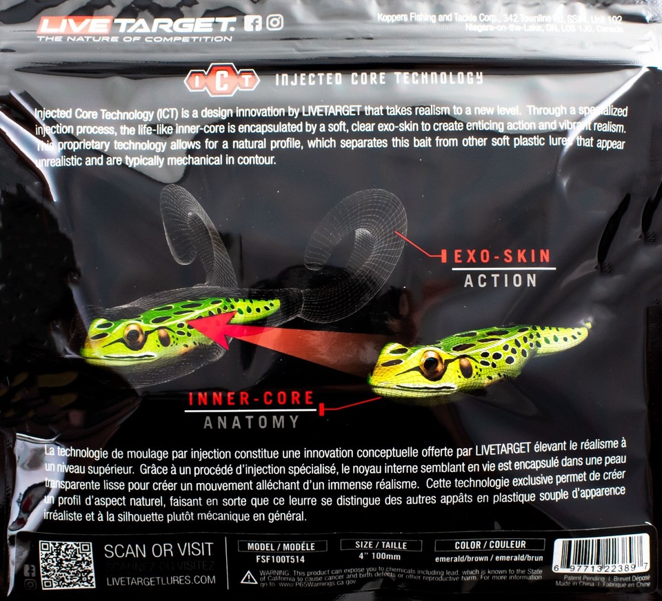 (LOT OF 4) LIVE TARGET FREESTYLE FROG 4" FSF100T514 EMERALD BROWN ...