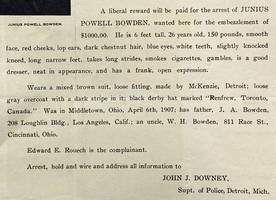 1907 Wanted Poster Embezzlement Photo Antique Ephemera | eBay