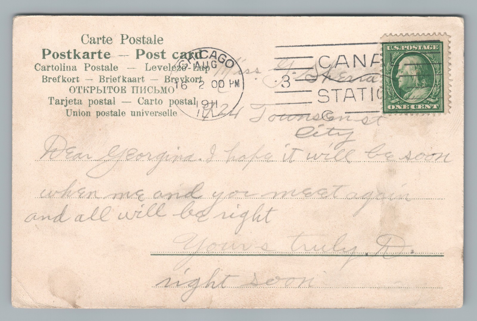 Couple w Little Yipping Dog—Antique UDB Posted WITH MESSAGE & ADDRESS ...