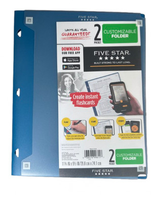 Five Star Customizable 2 Pocket Plastic Folders Pacific Blue 3 Hole ...
