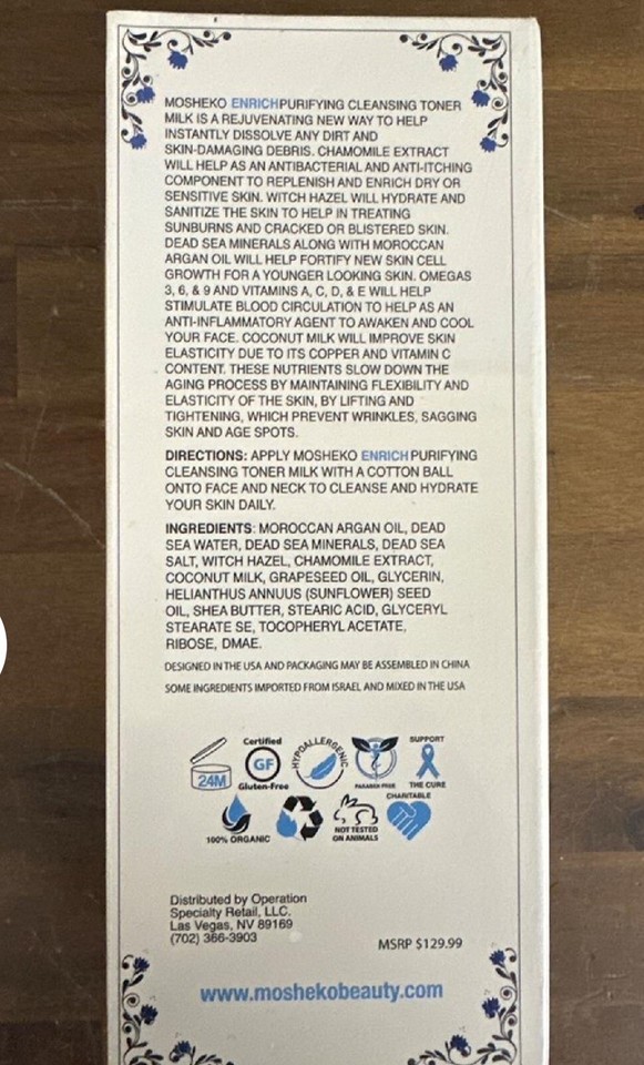 MOSHEKO ENRICH Purifying Cleansing Toner Milk MSRP $129.99 4 Fl Oz New ...