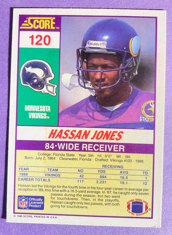 SIGNED HASSAN JONES 1990 SCORE FOOTBALL CARD AUTOGRAPH - VIKINGS | eBay
