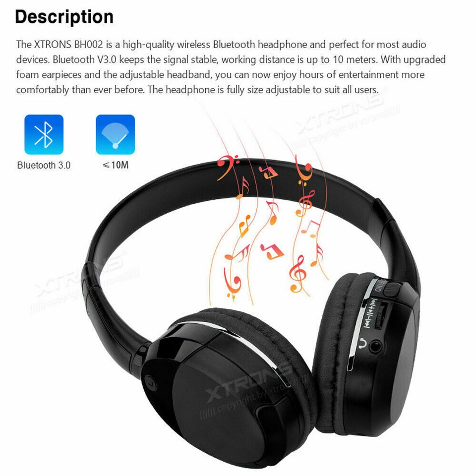 1x Wireless Bluetooth Headphones Headsets For Car Headrest Roof Monitor ...