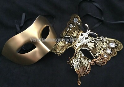 Gold Luxury Couple eye mask Masquerade ball School Prom Dress up ...